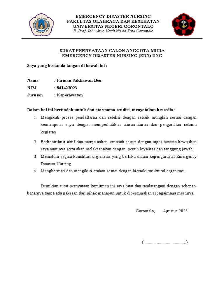 Format Surat Pernyataan Calon Anggota EDN A5 | PDF