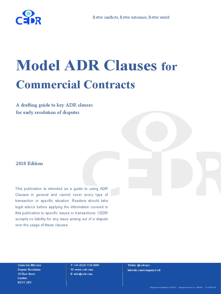 Model ADR Clauses For Commercial Contracts 1 | PDF | Alternative Dispute Resolution | Mediation