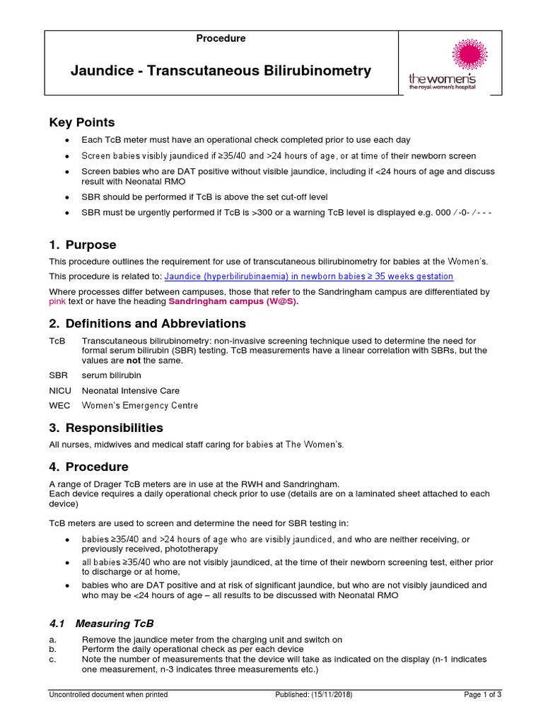 Jaundice - Transcutaneous Bilirubinometry Procedure 51118 | PDF ...