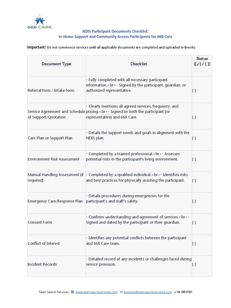 Checklist - CAS & InHome Support | PDF