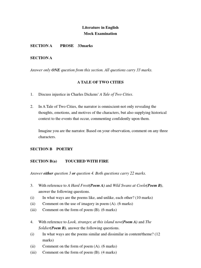 English Literature Mock Exam Guide | PDF