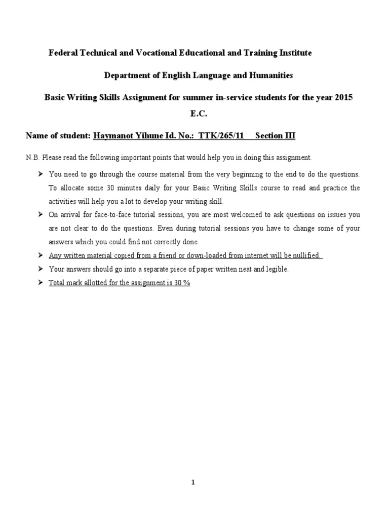 Basic Writing Skills Assignment Guide | PDF | Economic Freedom | Property