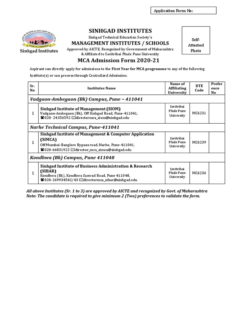 MCA Application Form 2020 21 | PDF | Justice | Crime & Violence
