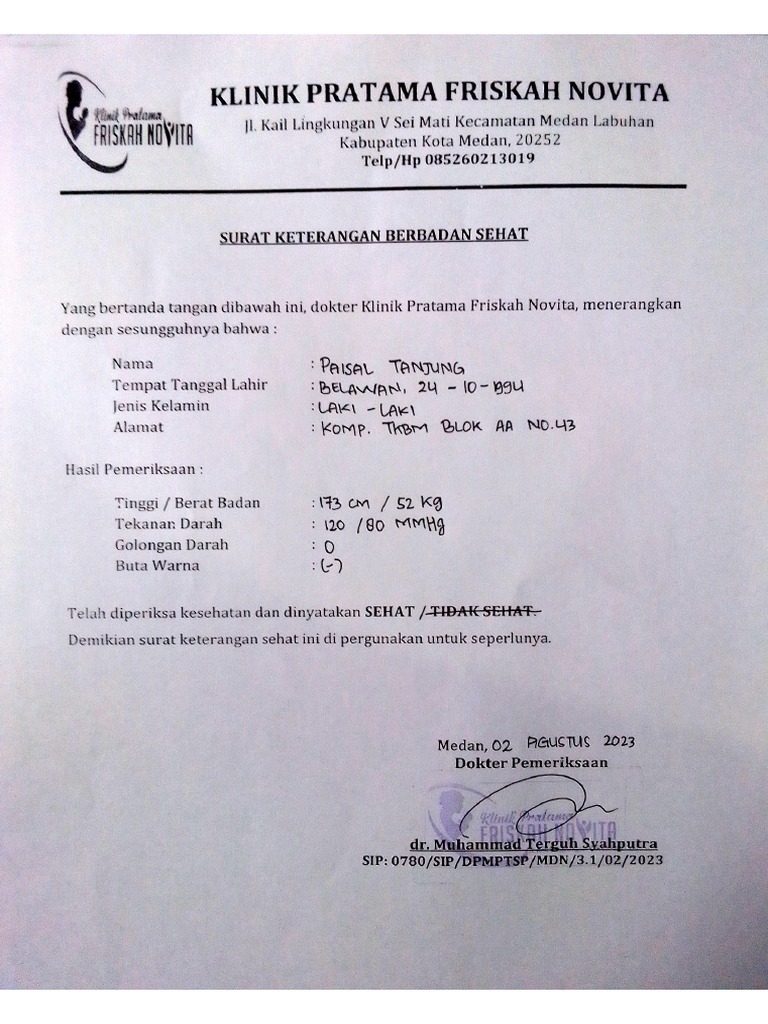Surat Keterangan Sehat PDF | PDF
