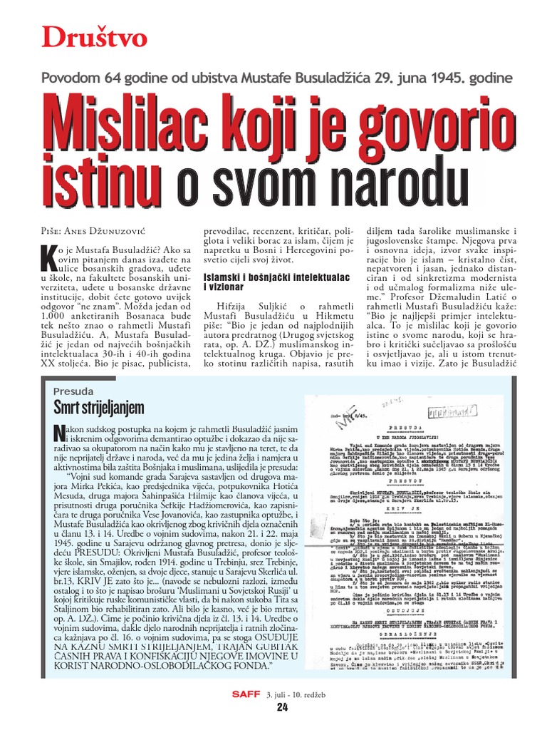 Mustafa Busuladžić-Mislilac Koji Je Govorio Istinu o Svom Narodu | PDF