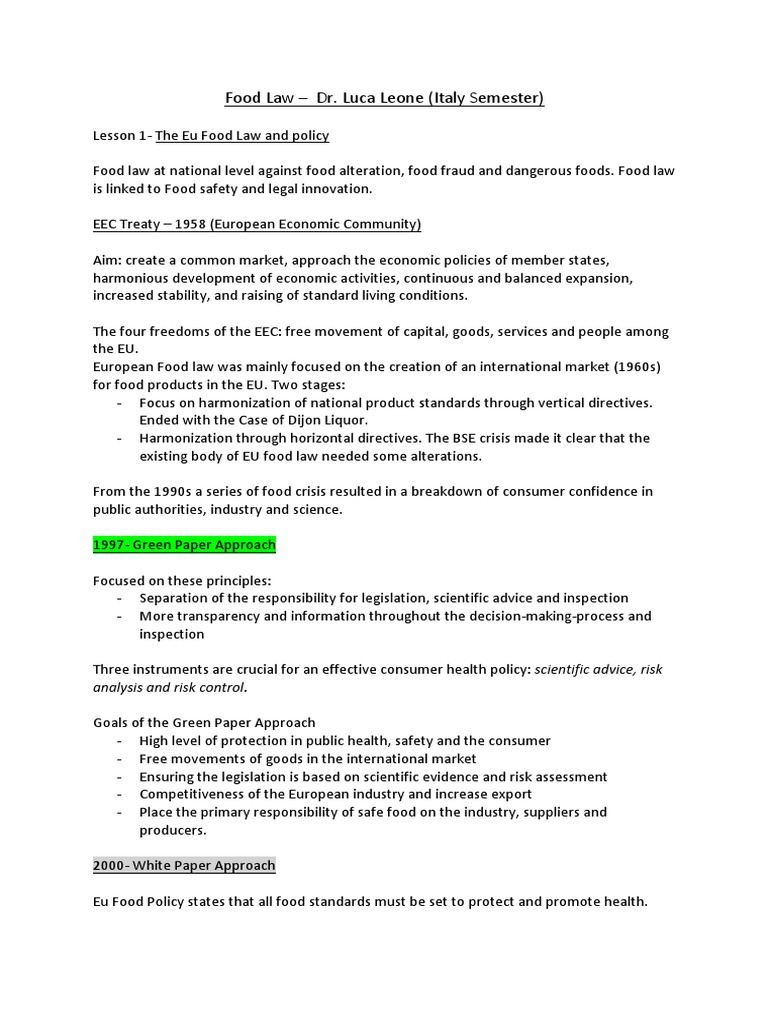 Food Law, Exam Notes, Cattolica Piacenza | PDF | Organic Farming ...