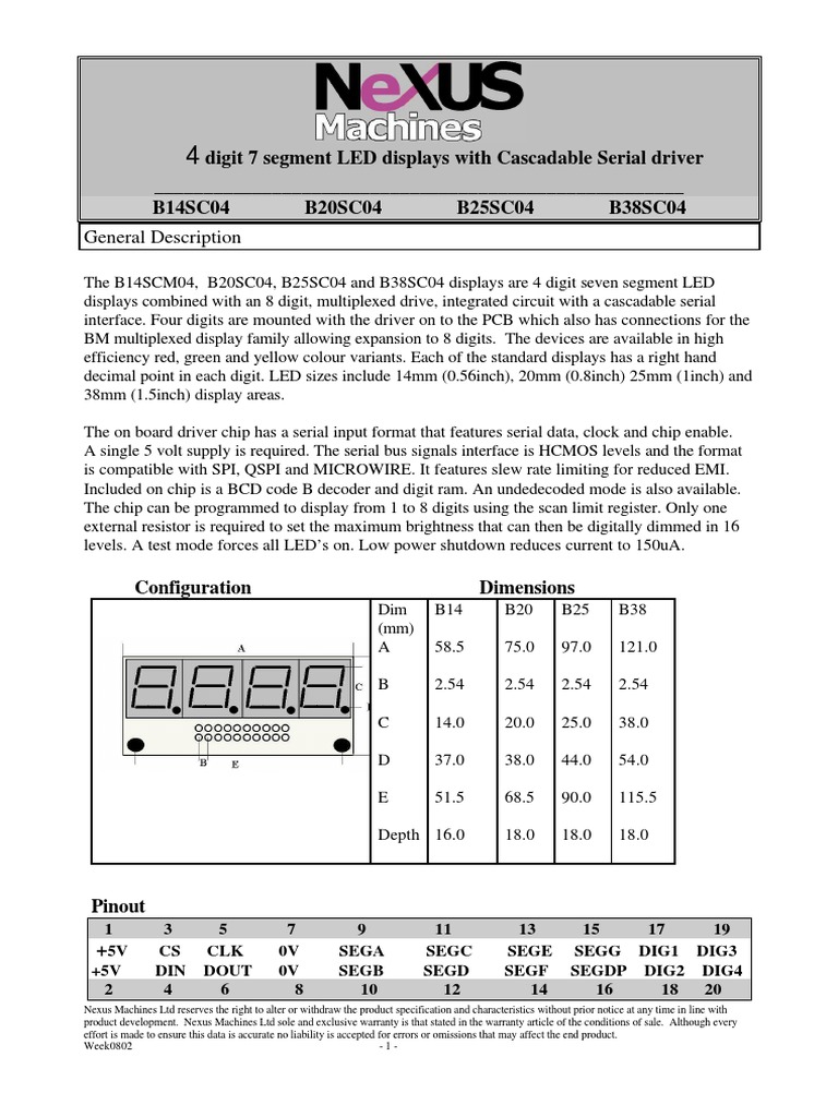Digit 7 Segment LED Displays With Cascadable Serial Driver - B14SC04 ...