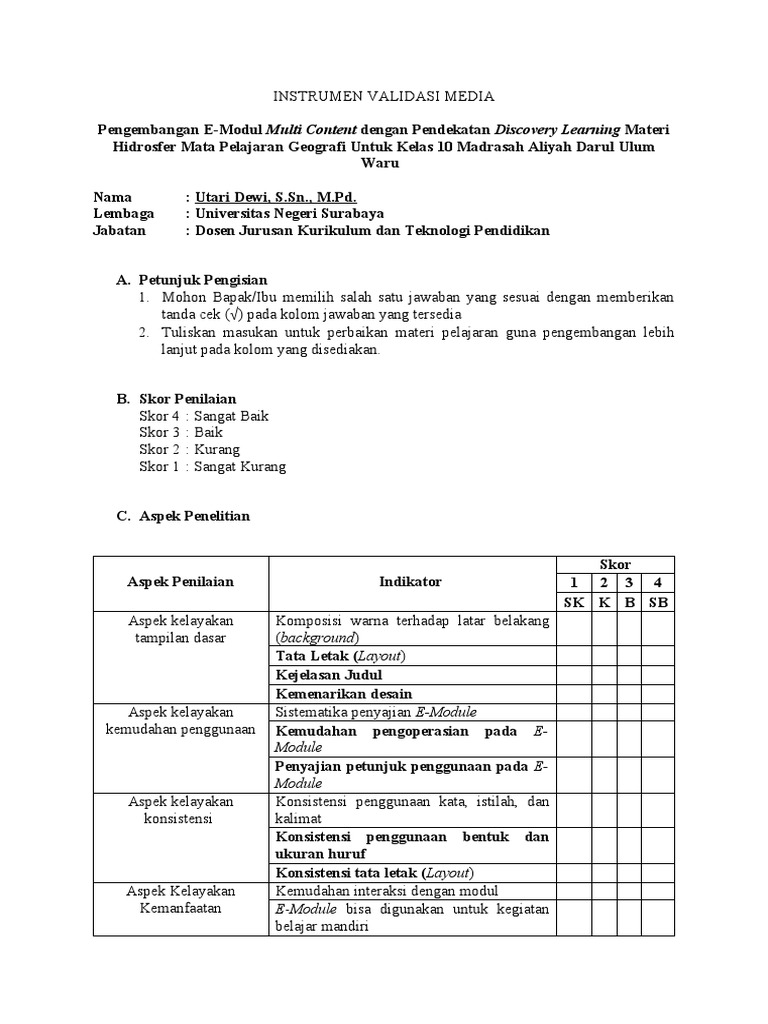 Instrumen Validasi Media | PDF