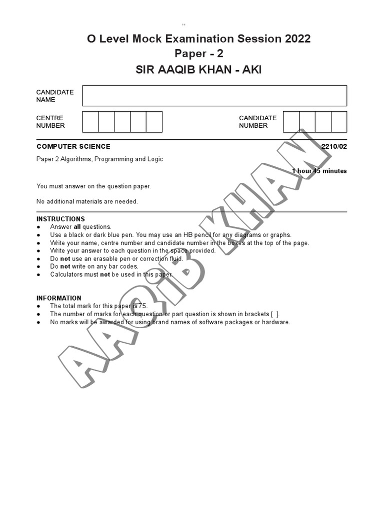 O'Level Mock Workshop Paper-2 | PDF | String (Computer Science) | Logic ...