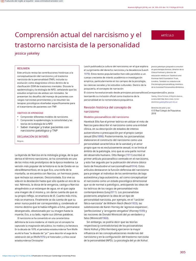 Yakeley, 2018.en - Es | PDF | Narcisismo | Manual Diagnóstico y ...