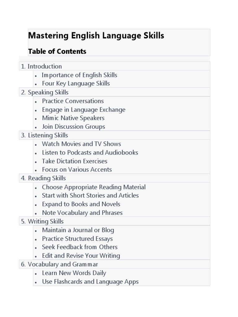 Mastering English Language Skills Guide | PDF