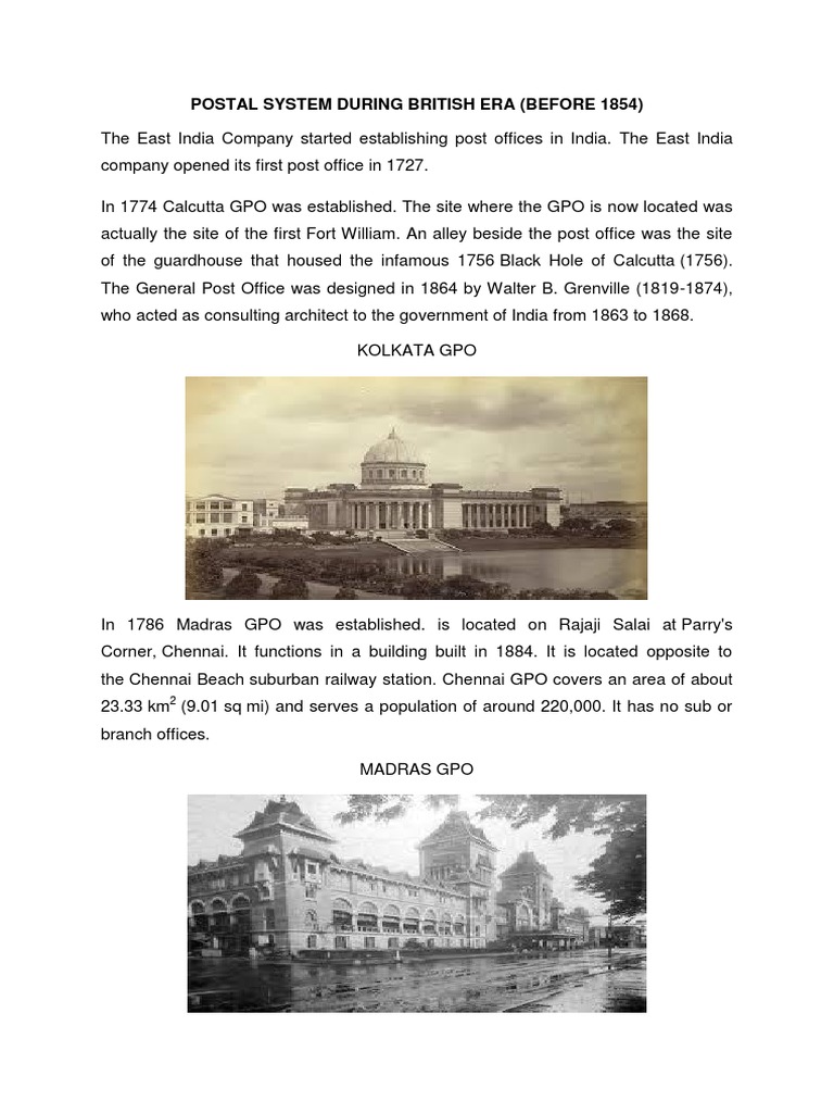 Postal System During British Era 1727-1854 | PDF | Government | Written Communication