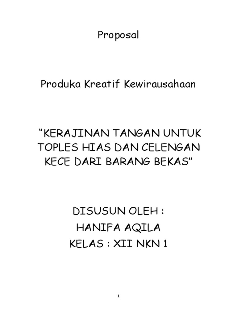 Contoh Proposal Mapel PKK Kelas XII | PDF
