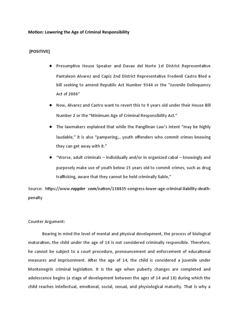 Lowering Criminal Responsibility Age in PH | PDF | Juvenile Delinquency ...