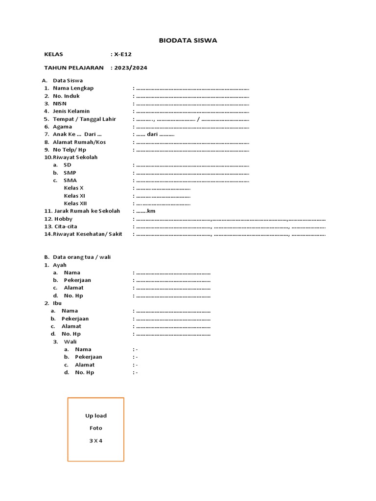 Biodata Siswa Kelas X-E12 2023/2024 | PDF | Karier & Perkembangan