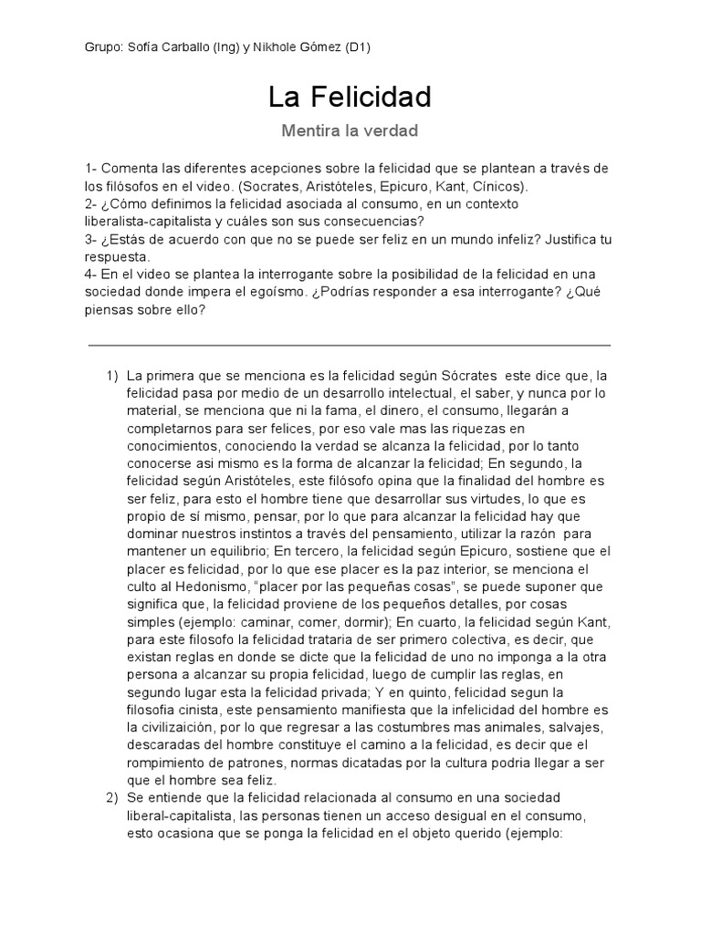 La Felicidad | PDF | Felicidad | Placer