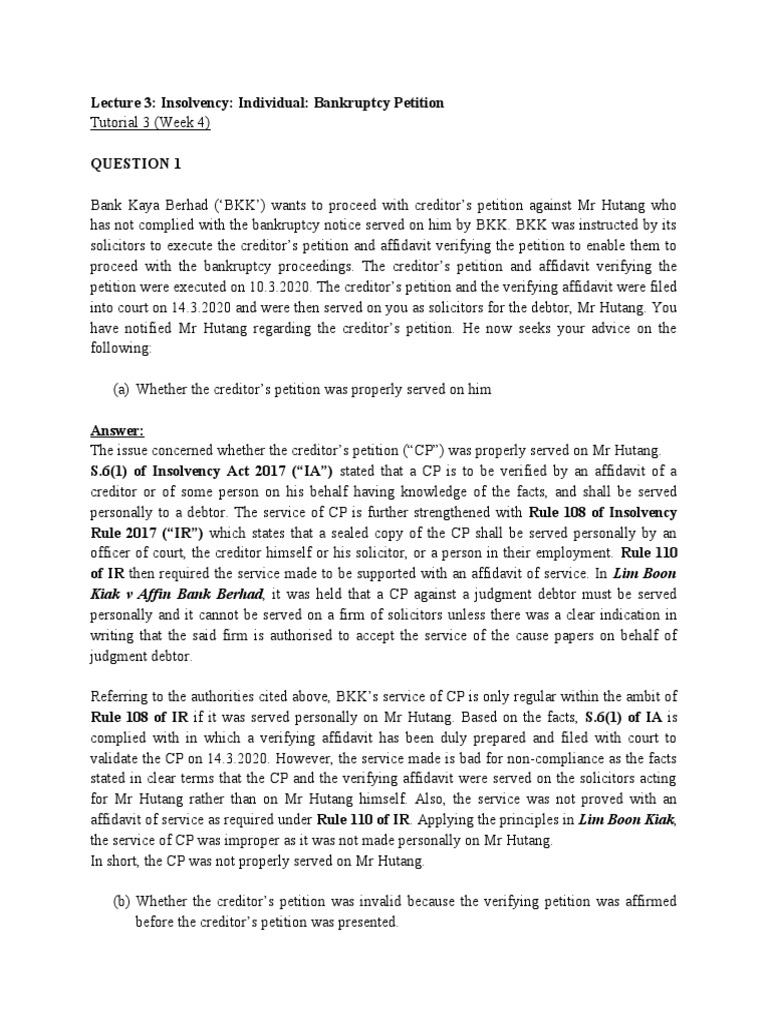 Bankruptcy Petition and Service Issues | PDF | Bankruptcy | Judgment (Law)