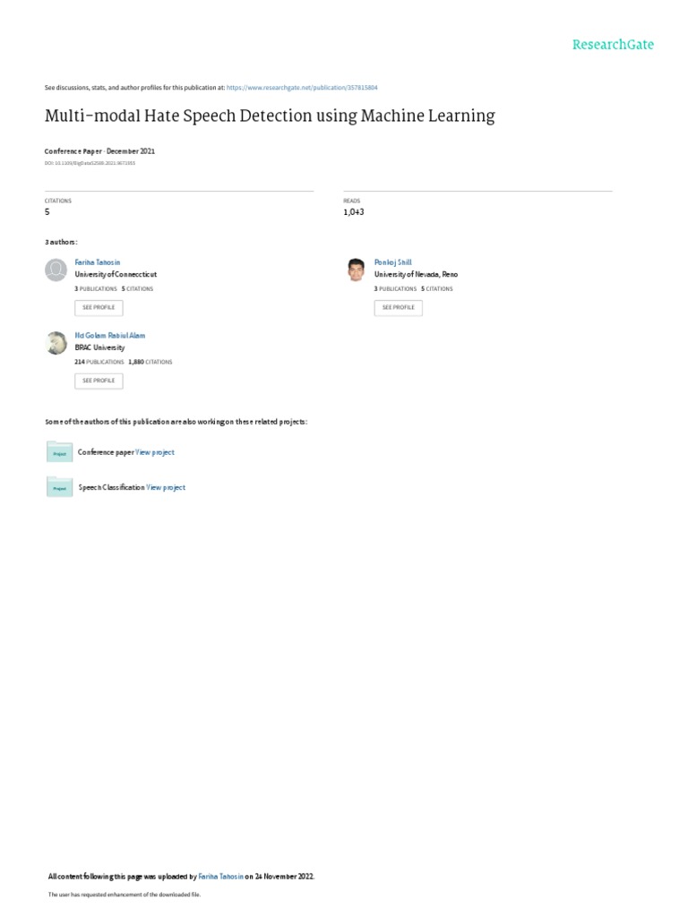 Multi Modal Hate Speech Detection Using Machine Learning Pdf Hatred