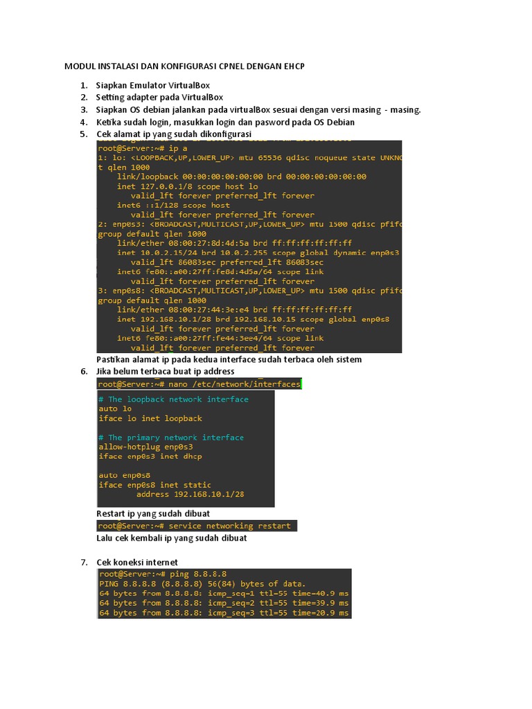 Modul Instalasi Dan Konfigurasi Cpnel Dengan Ehcp | PDF