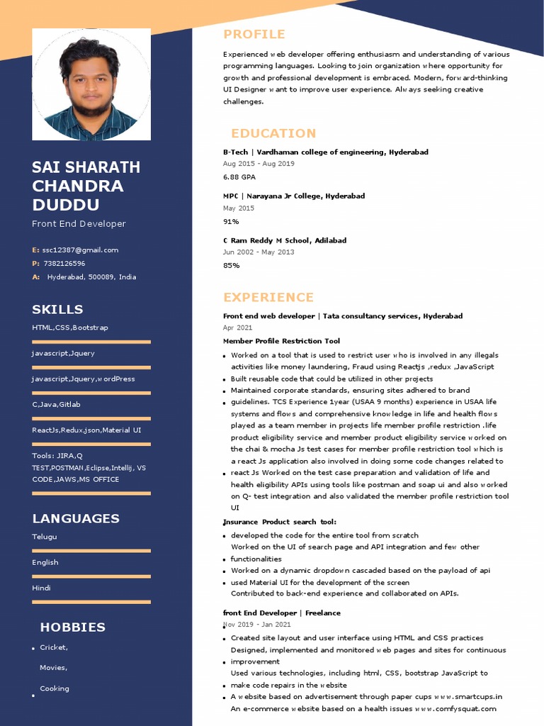 Sharath Resume 2022 | PDF | Java Script | Bootstrap (Front End Framework)