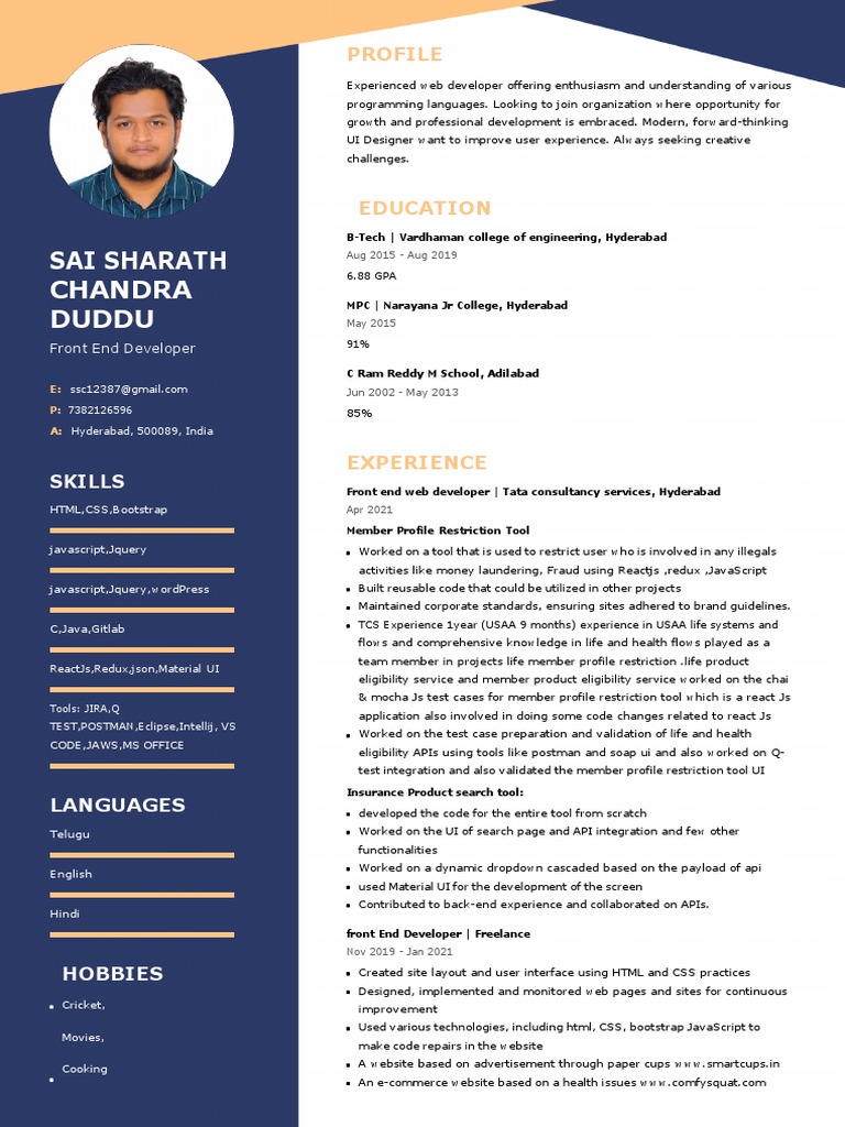 Sharath Resume 2021 | PDF | Java Script | Bootstrap (Front End Framework)