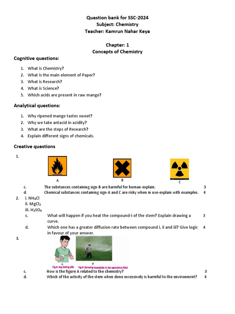 Chemistry question bank(1) | PDF | Periodic Table | Chemical Reactions