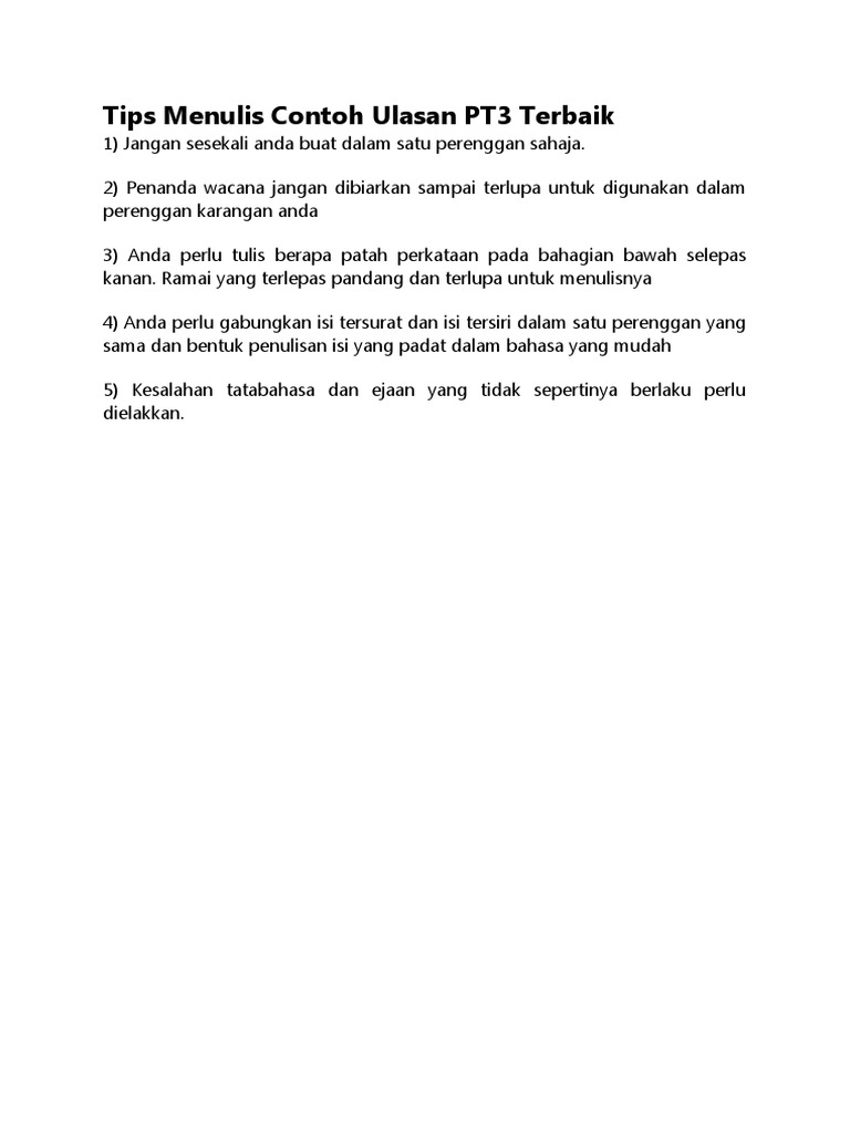 Tips Menulis Contoh Ulasan PT3 Terbaik | PDF