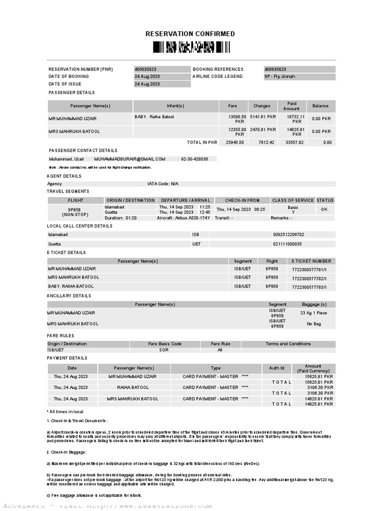 Ticket ISB To QTA | PDF | Airlines | Transport