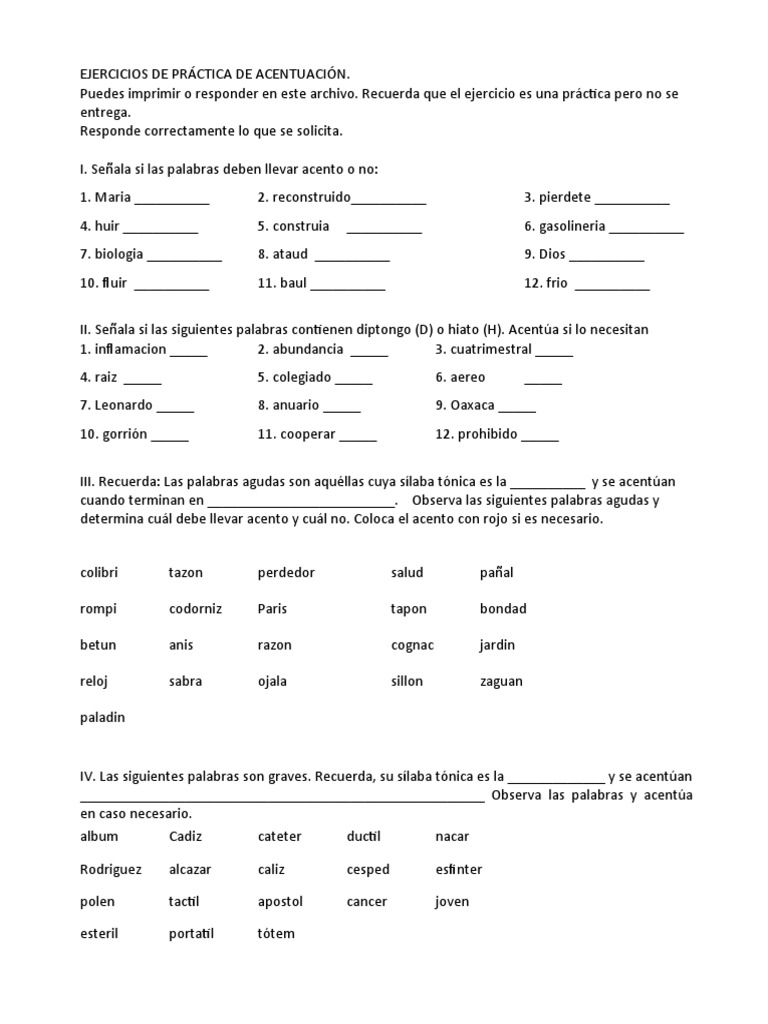 Práctica de acentuación | PDF | Fonética | Lingüística
