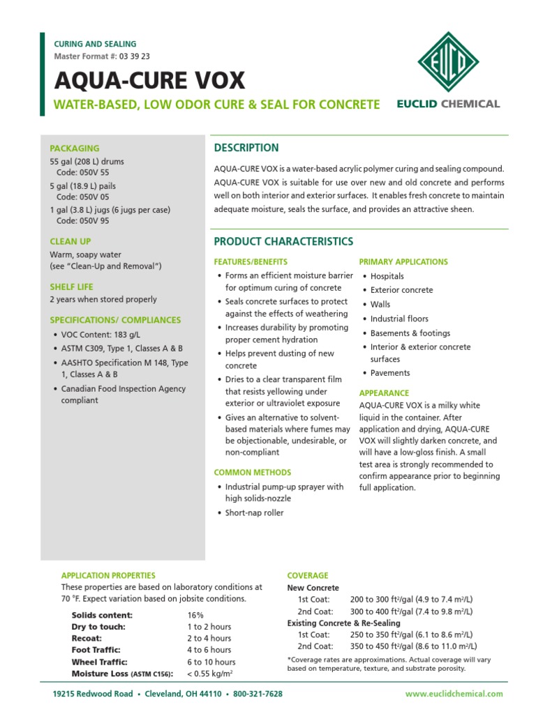 Aqua-Cure VOX | PDF | Concrete | Chemical Substances