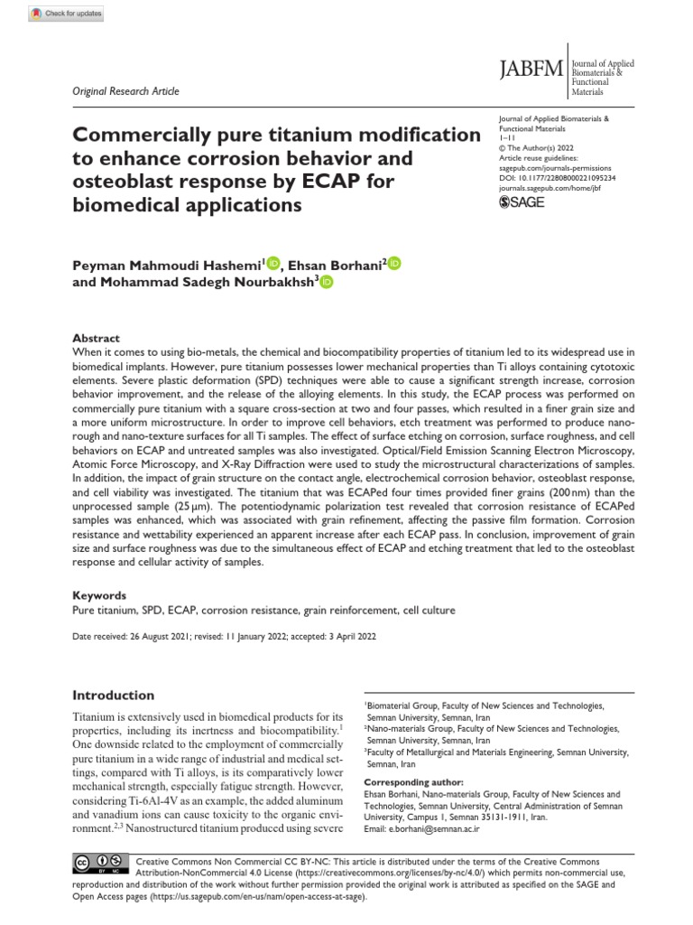 Commercially Pure Titanium Modification To Enhance Corrosion Behavior ...