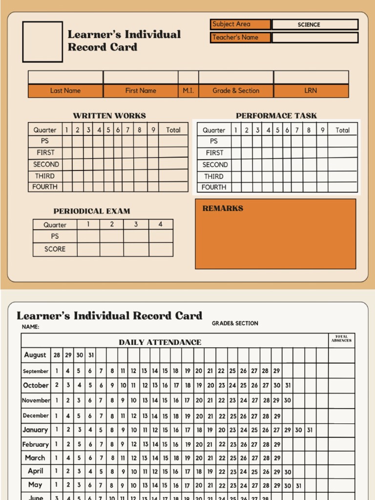 Science Learners Individual Record Card | PDF