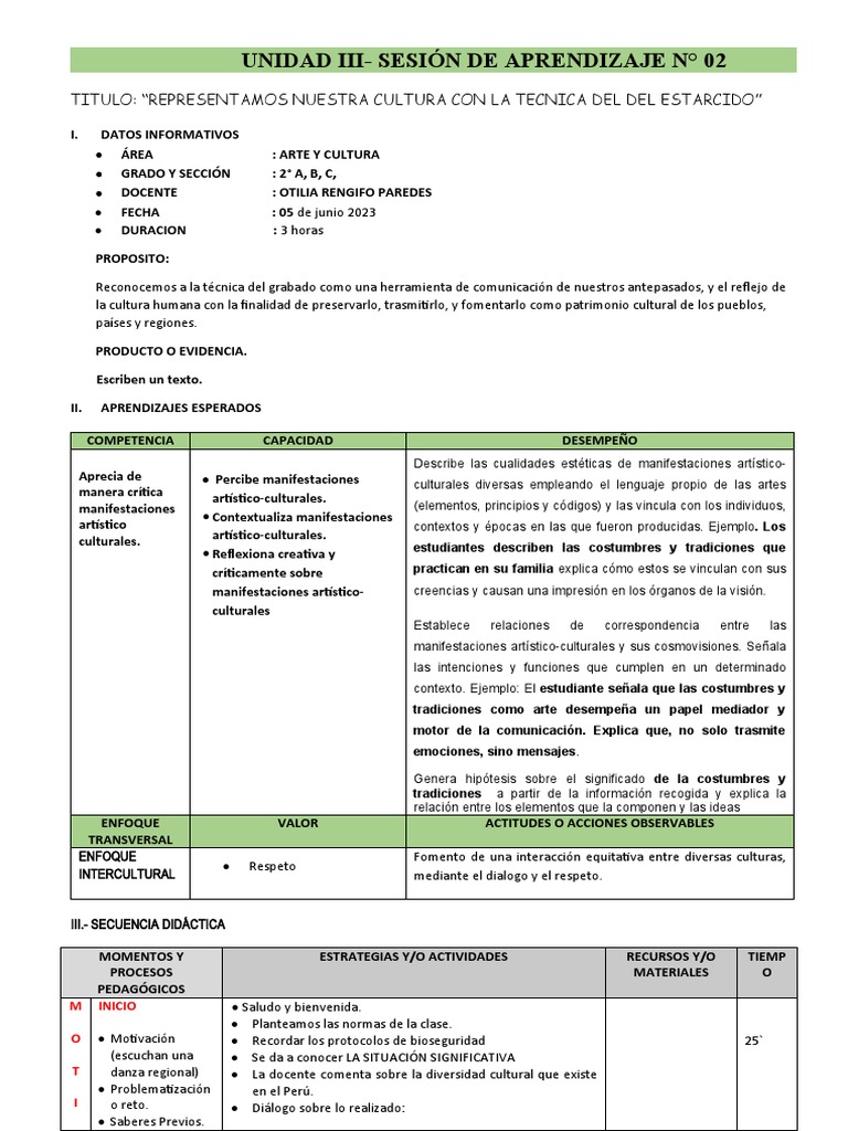 Sesión de Aprendizaje - 2 - Unidad 3 - de 2do | PDF | Comunicación | Tradiciones