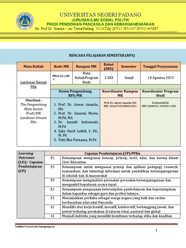 RPS Landasan Keilmuan PKN 23 OBE | PDF