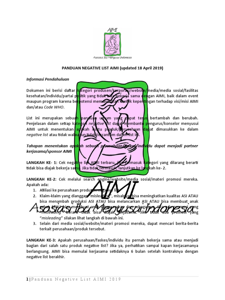 Panduan Negative List AIMI April 2019-11 | PDF