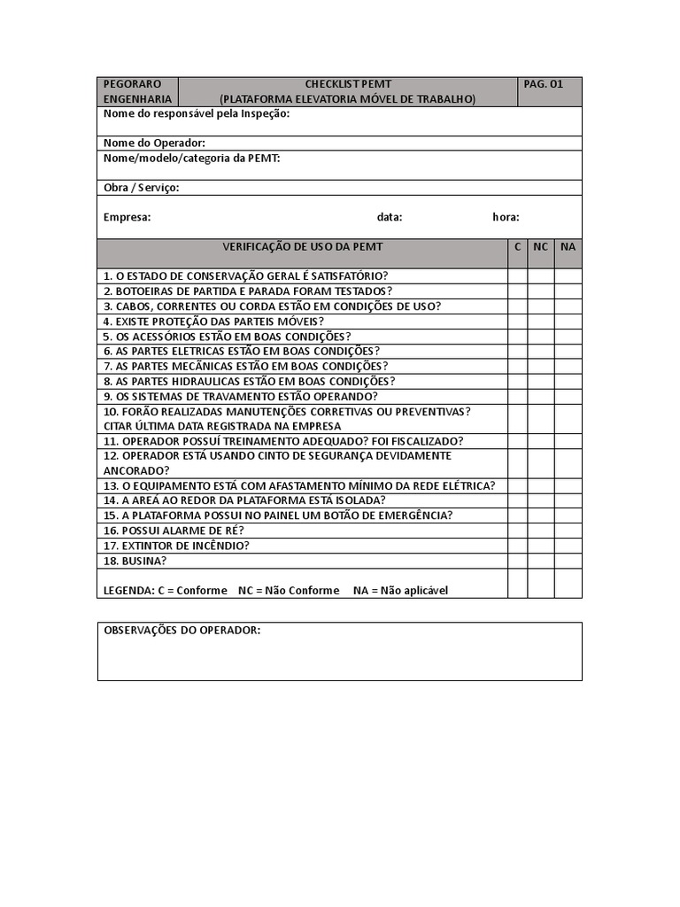 Checklist PEMT | PDF