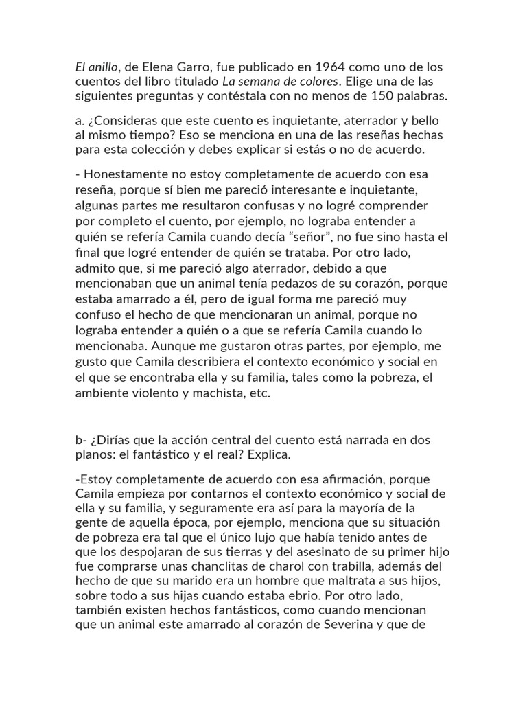 Análisis de "El anillo" de Elena Garro | PDF | Suspense (Género) | Cuentos
