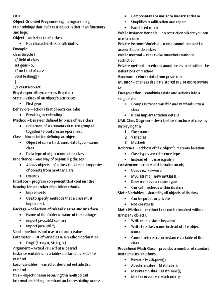 OOP Reviewer | PDF | Method (Computer Programming) | Class (Computer ... OOP Reviewer | PDF | Method (Computer Programming) | Class (Computer ...