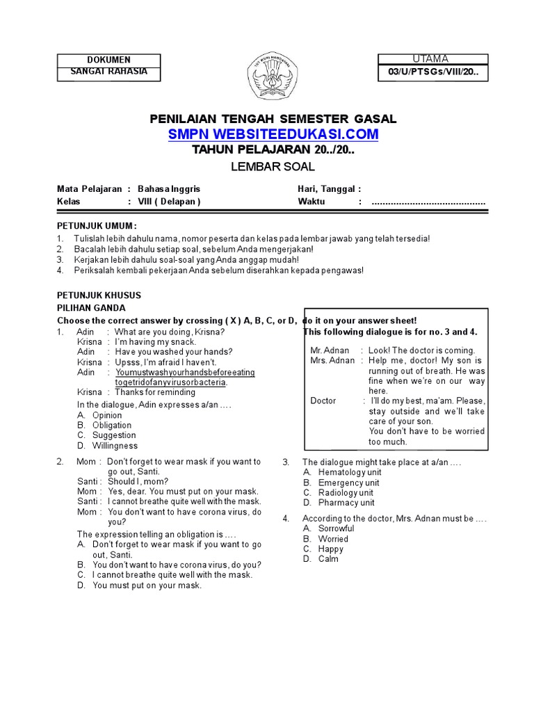 Soal PTS GSL 8 - INGGRIS | PDF