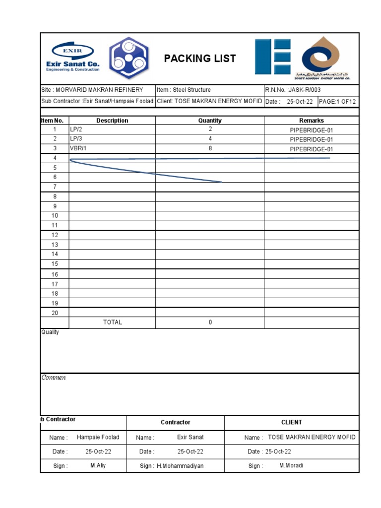 1401.08.2.ic Packing List-Pipebridge-003 | PDF