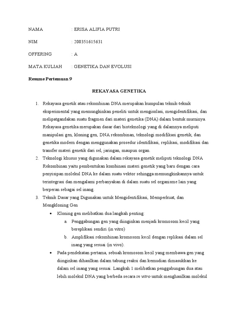 Gen-Evo - Resume Materi 4 - Off A - Erisa | PDF