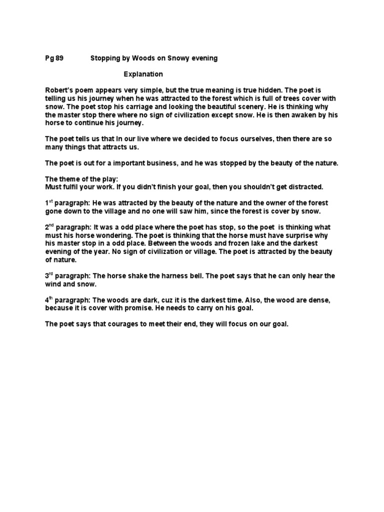 Analyzing "Stopping by Woods" Poem | PDF
