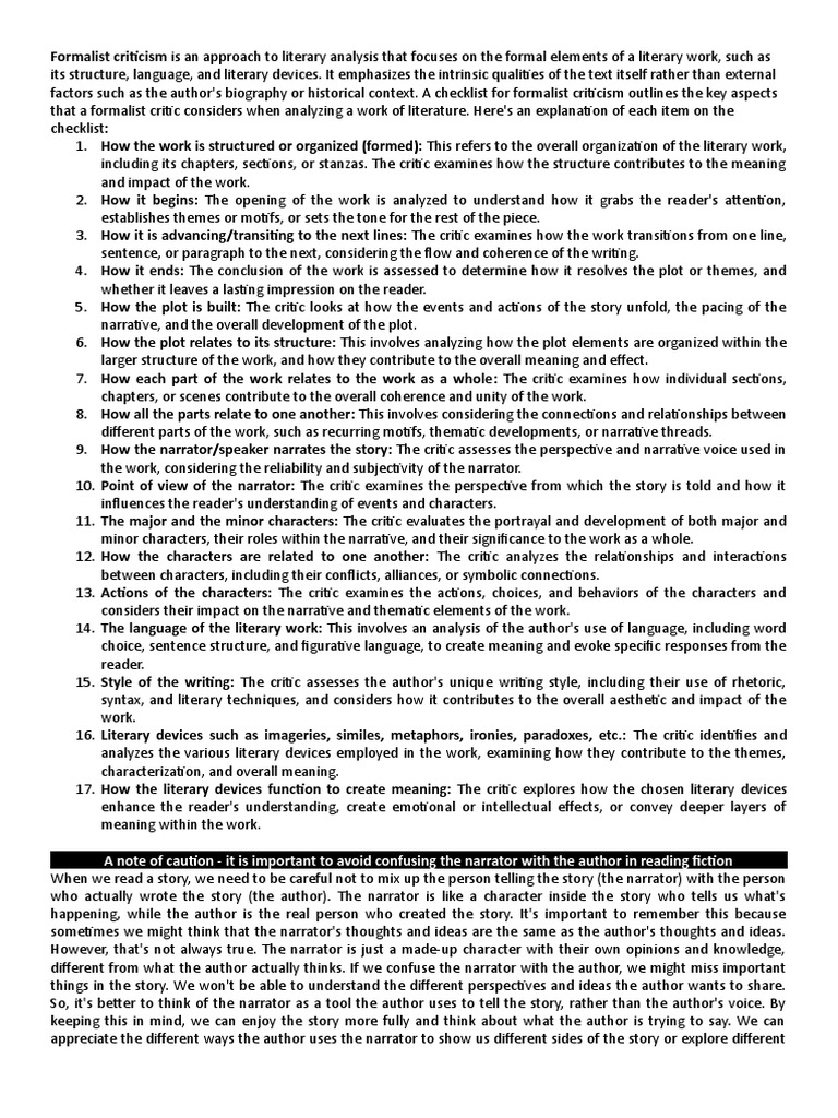 Formalist Criticism Is An Approach To Literary Analysis That Focuses On ...