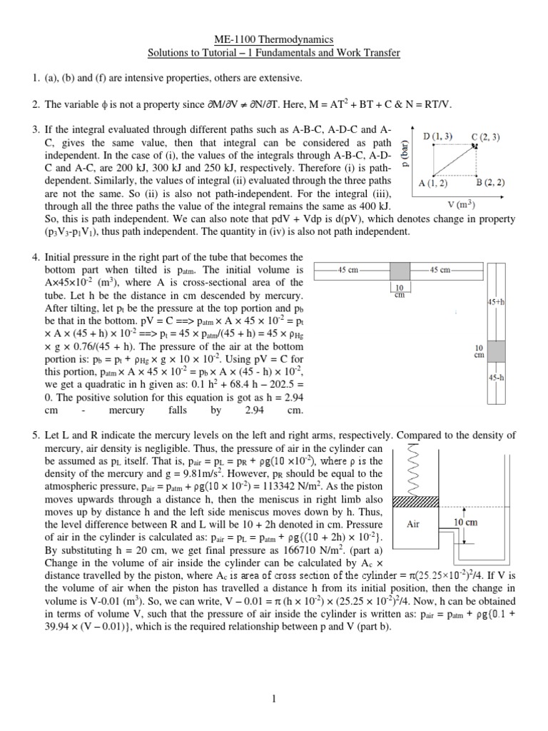 Tutorial 1 Soln | PDF | Pressure | Gases
