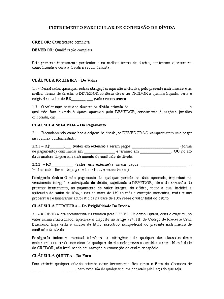 INSTRUMENTO PARTICULAR DE CONFISSÃO DE DÍVIDA | PDF | Confissão ... INSTRUMENTO PARTICULAR DE CONFISSÃO DE DÍVIDA | PDF | Confissão ...
