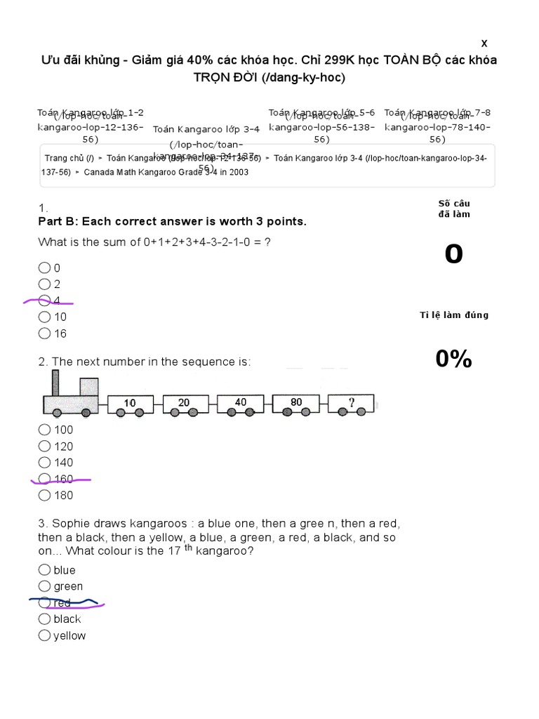 Canada Math Kangaroo Grade 3-4 in 2003 | PDF