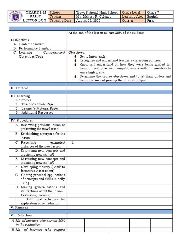 Q1 Week 1 Orientation - DLL 2022 | PDF | Learning | Teachers