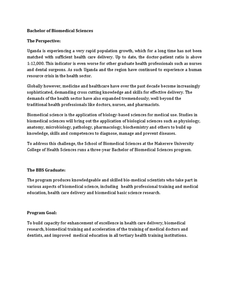 Bachelor of Biomedical Sciences | PDF | Health Professional | Health Care