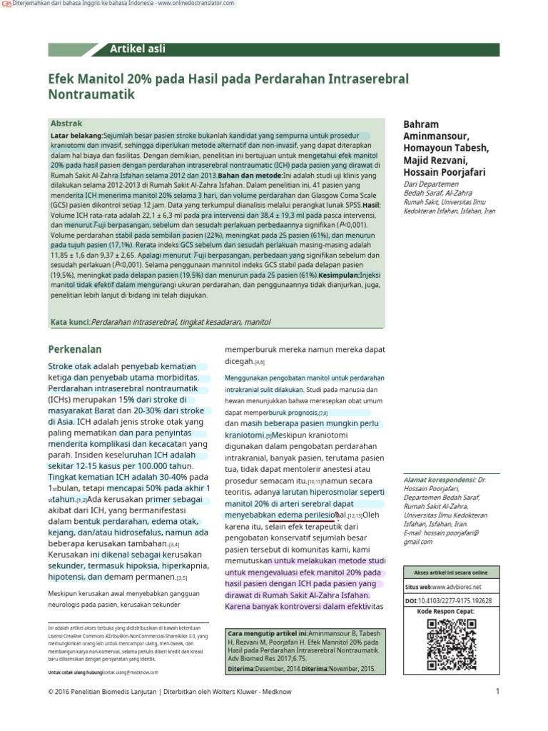 Effects of Mannitol 20% On Outcomes in Nontraumatic Intracerebral Hemorrhage 2.en - Id | PDF