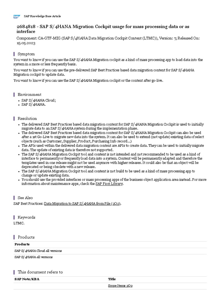 SAP NOTE 2684818_E_20230819 | PDF | Data | Cloud Computing